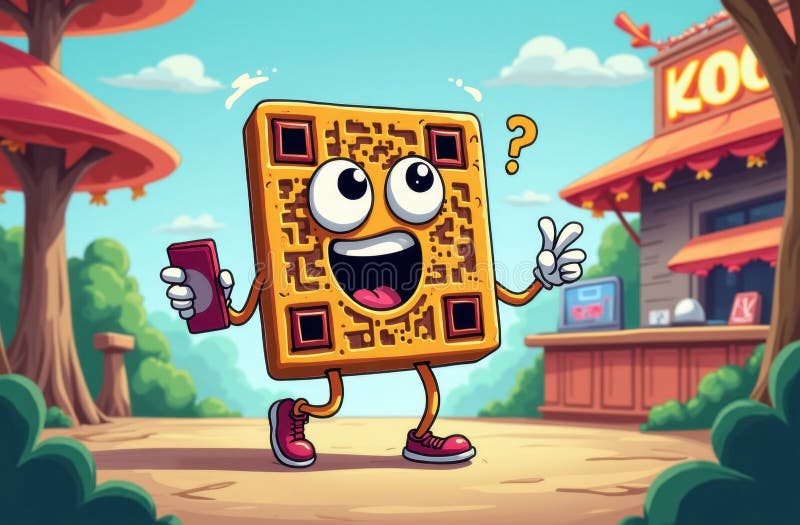 Close Up Funny Cartoon of a QR Code at 20-1-2025 Stock Illustration ...