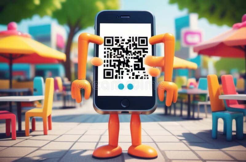 Close Up Funny Cartoon of a QR Code at 20-1-2025 Stock Illustration ...