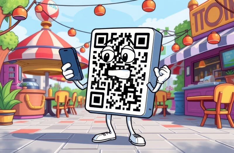 Close Up Funny Cartoon of a QR Code at 20-1-2025 Stock Illustration ...