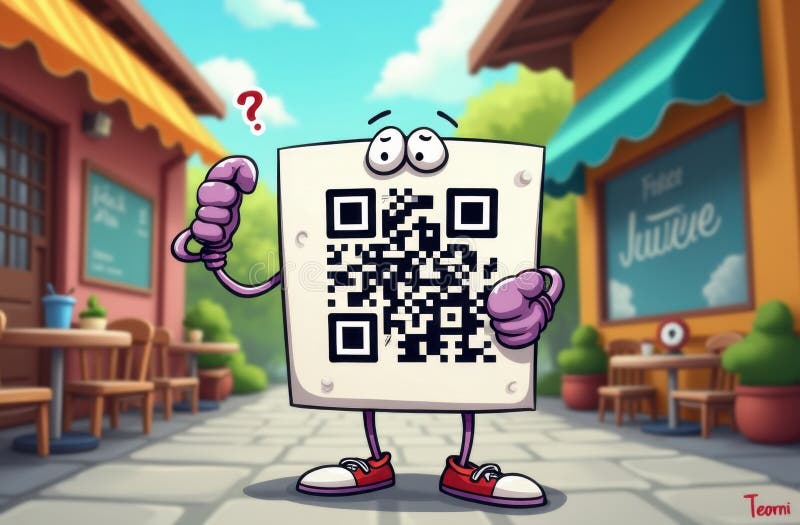 Close Up Funny Cartoon of a QR Code at 20-1-2025 Stock Illustration ...