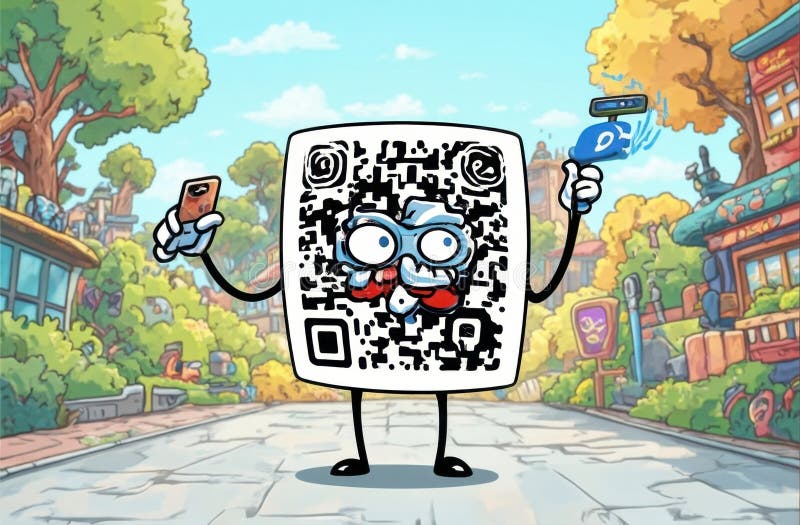 Close Up Funny Cartoon of a QR Code at 20-1-2025 Stock Illustration ...