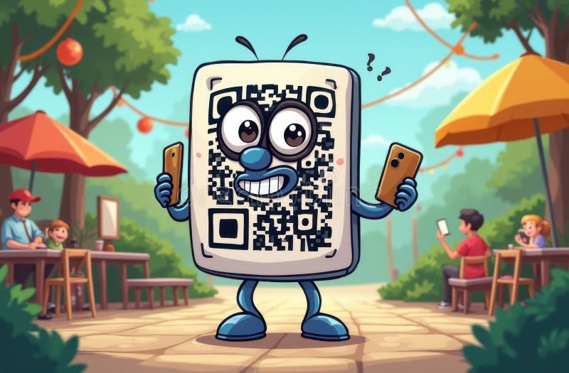 Close Up Funny Cartoon of a QR Code at 20-1-2025 Stock Illustration ...