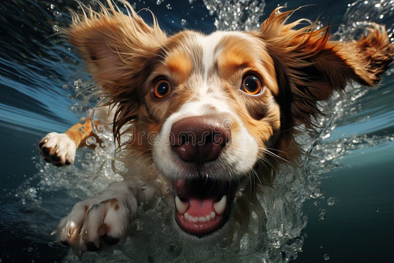 Close Up Funny Dog Swimming in Pool Under Water Stock Image - Image of ...