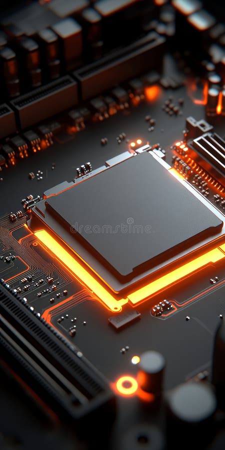 Close-Up of Futuristic AI Computer Chip Glowing on Motherboard Advanced ...