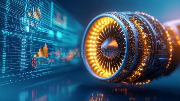 Close Up of Futuristic Aircraft Engine with Glowing Components ...