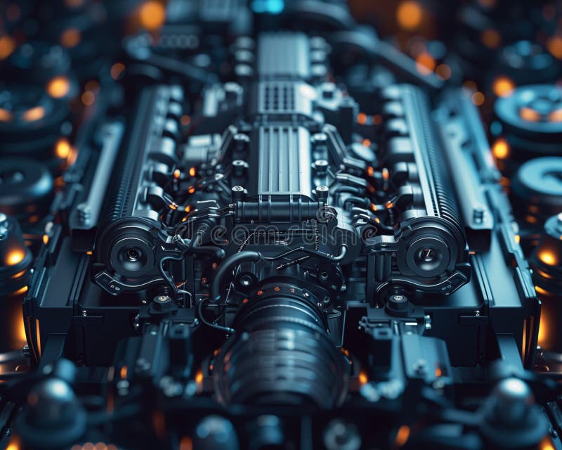 Close-up of Futuristic Car Engine. Stock Illustration - Illustration of ...