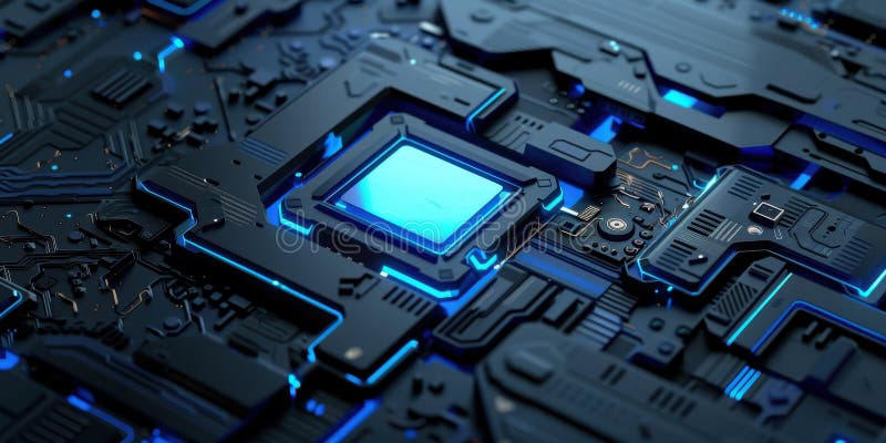 Close-up of a Futuristic CPU with Glowing Blue Lights. Concepts Stock ...