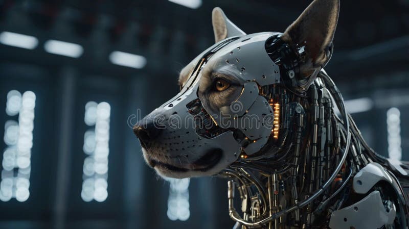 Close-up Futuristic Cyborg Dog in Lab Stock Illustration - Illustration ...