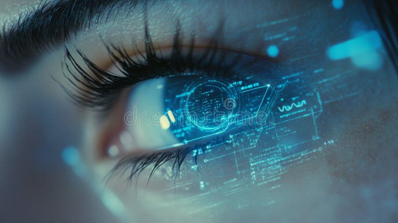 Close-up of Futuristic Digital Eye Interface with Holographic Overlay ...
