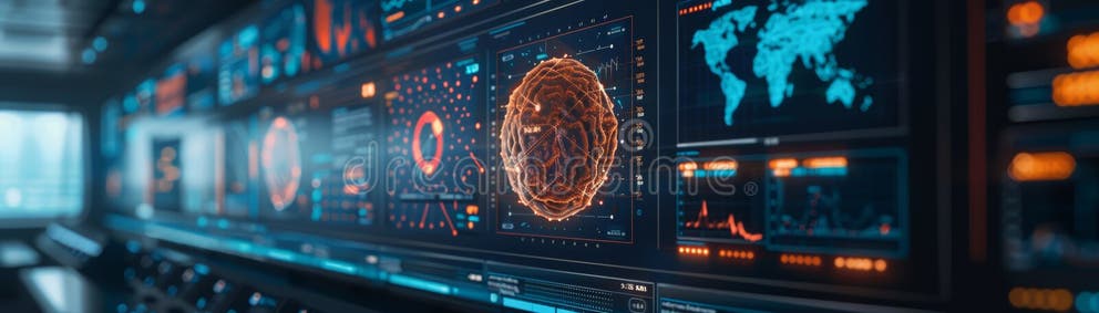 Close Up of a Futuristic Digital Interface with Data and Graphs on ...