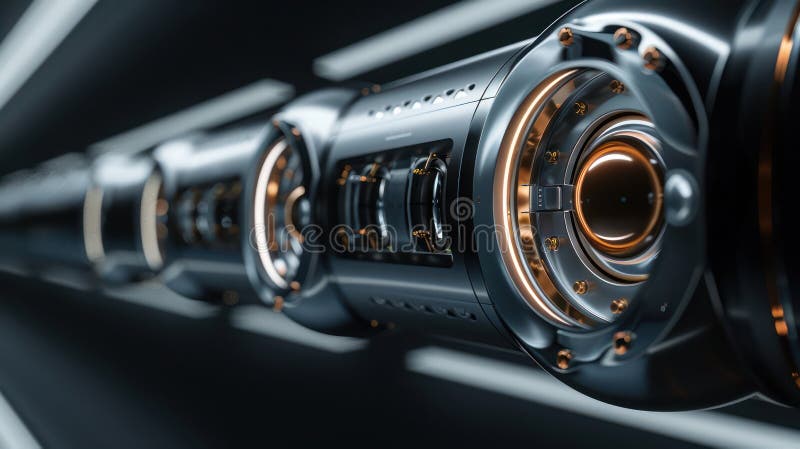 A Close Up of a Futuristic Engine with Orange Lights and a Dark Metal ...