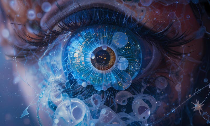 Close Up of a Futuristic Eye with Digital Elements Stock Illustration ...