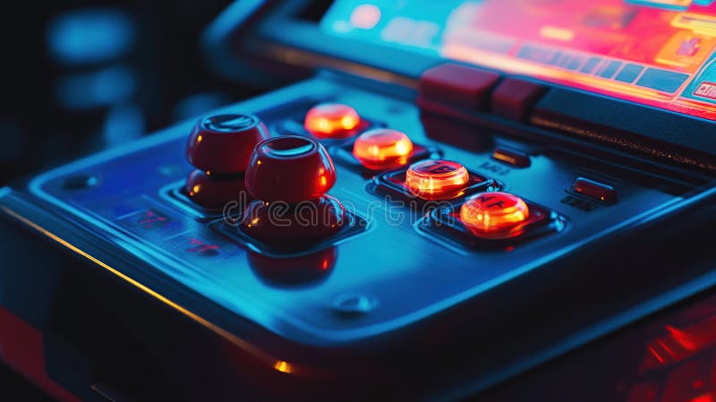 Close-up of Futuristic Gaming Console Controls with Illuminated Buttons ...