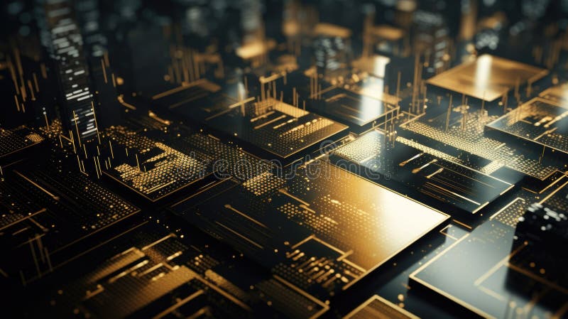 Close-up of a Futuristic Golden Circuit Board, Representing Cutting ...