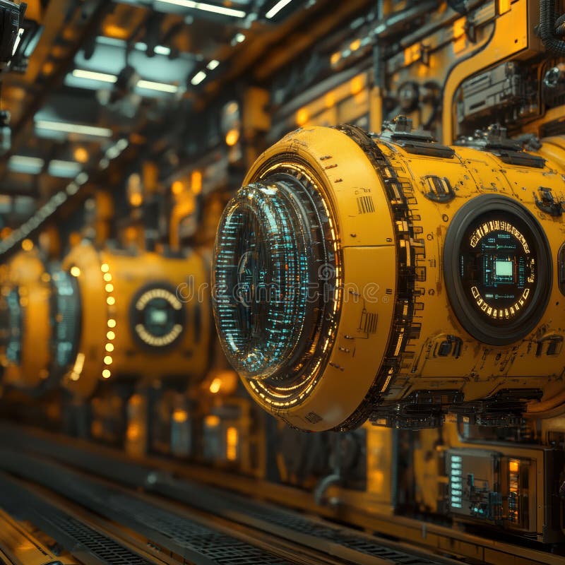 Close-up of Futuristic Industrial Machines Equipped with Advanced ...