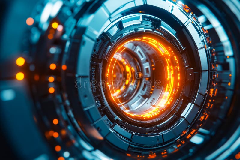 A Close Up of a Futuristic Looking Object with Orange Lights Stock ...