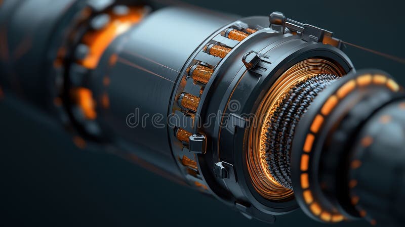 Closeup of a Futuristic Mechanical Component with Glowing Elements ...