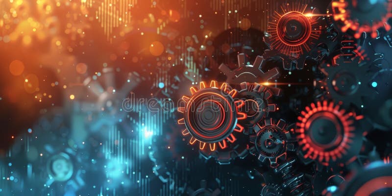 A Close-up of Futuristic Mechanical Gears with Interconnected Networks ...