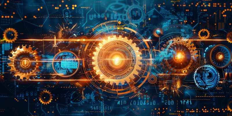 A Close-up of Futuristic Mechanical Gears with Interconnected Networks ...