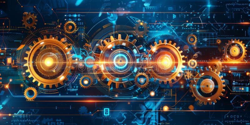 A Close-up of Futuristic Mechanical Gears with Interconnected Networks ...