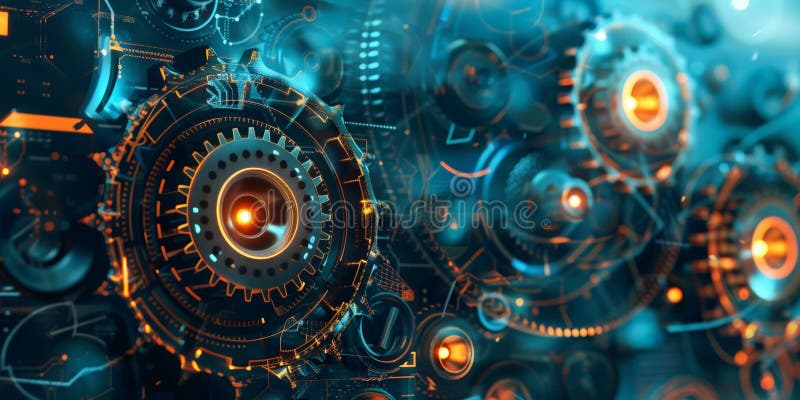A Close-up of Futuristic Mechanical Gears with Interconnected Networks ...