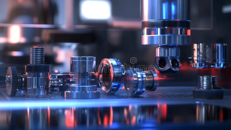 Close-up of Futuristic Metallic Components in High-tech Engineering ...