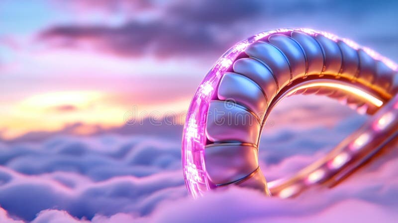 Close-Up of a Futuristic Neon Roller Coaster Loop in the Sky Stock ...