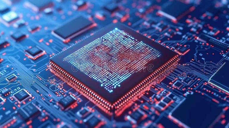 Close-up of Futuristic Red Microchip on Digital Circuit Board with ...