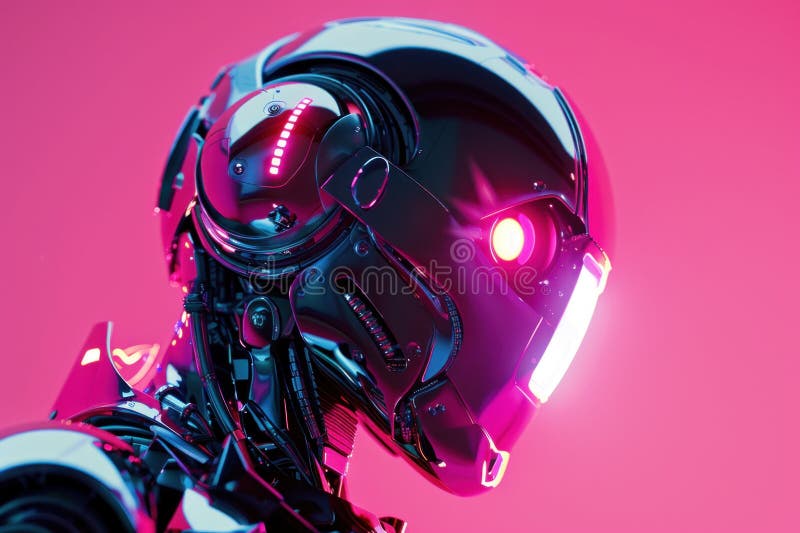 Close-up of Futuristic Robot Head with Illuminated Features. Robotics ...