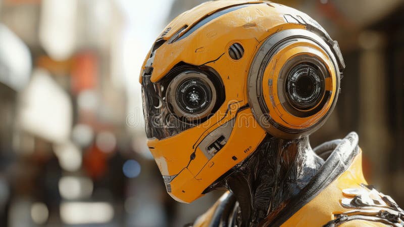 Close-up of Futuristic Robot in Urban Setting Stock Illustration ...