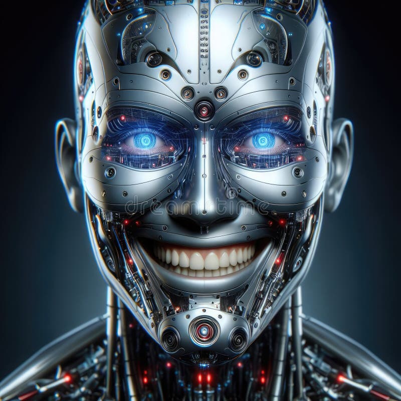 Close-up of Futuristic Robotic Face with Intricate Mechanical Details ...