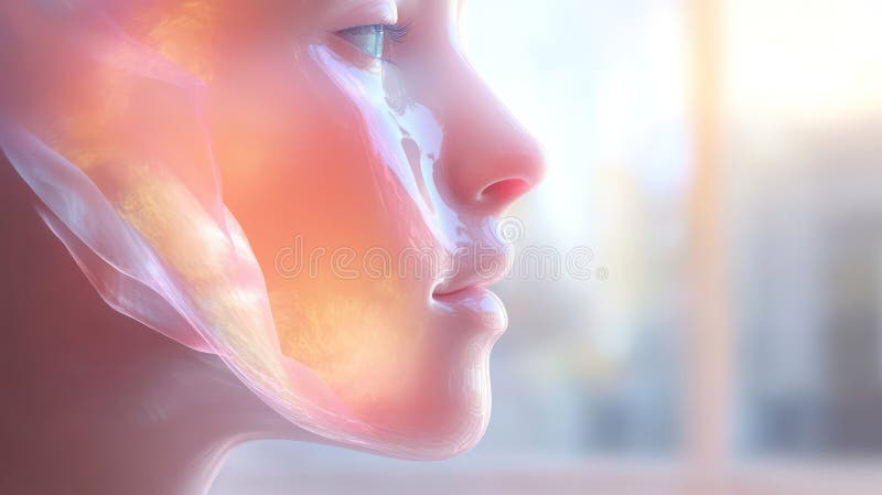A Close-up of a Futuristic, Translucent Face with Soft Lighting and a ...