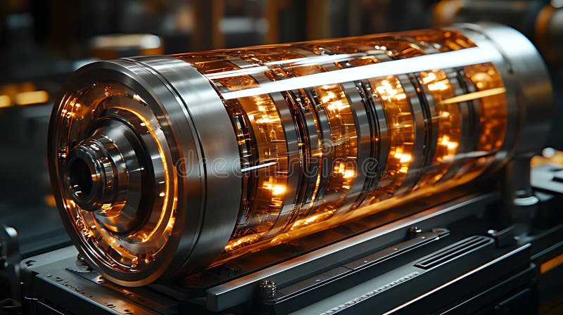 A Close-up of a Futuristic, Transparent, Cylindrical Engine with ...