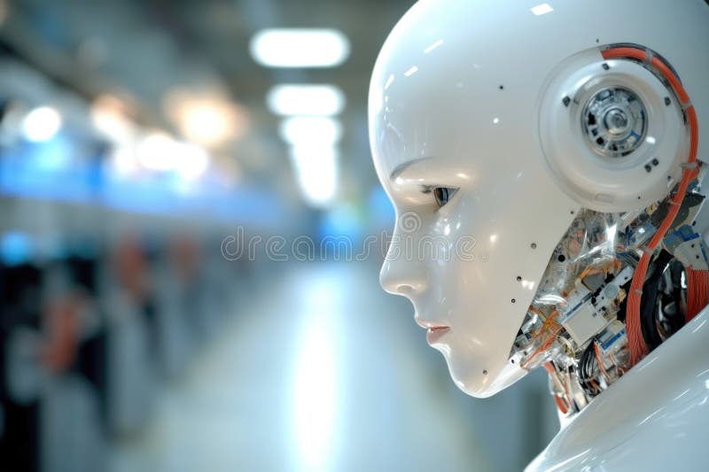 Close-up of Futuristic White Humanoid Robot with Exposed Mechanical ...