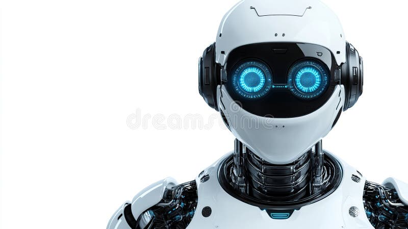 Close-up of a Futuristic White Robot Head Stock Illustration ...