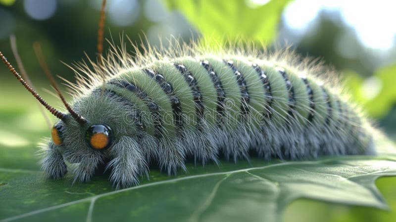 Close-up of a Fuzzy Green Caterpillar on a Leaf Stock Image - Image of ...