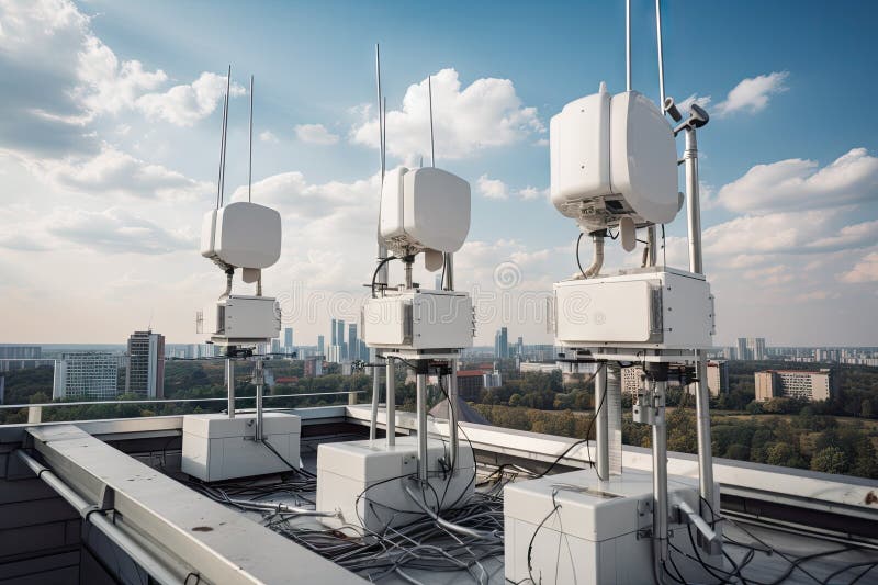 Close-up of 5g Antennas Mounted on Building Rooftop Stock Illustration ...
