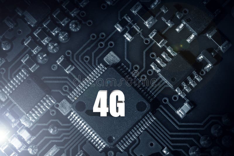 Close-up of a 4G Board PCB with Stripes of Conductors between a ...