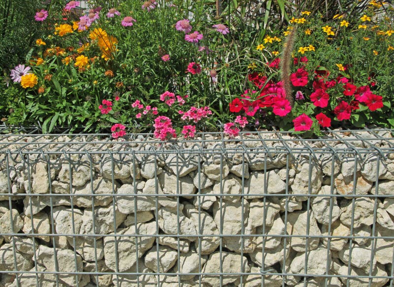 Close-up of a Gabion Support Wall with Wire Mesh Reinforcement and ...