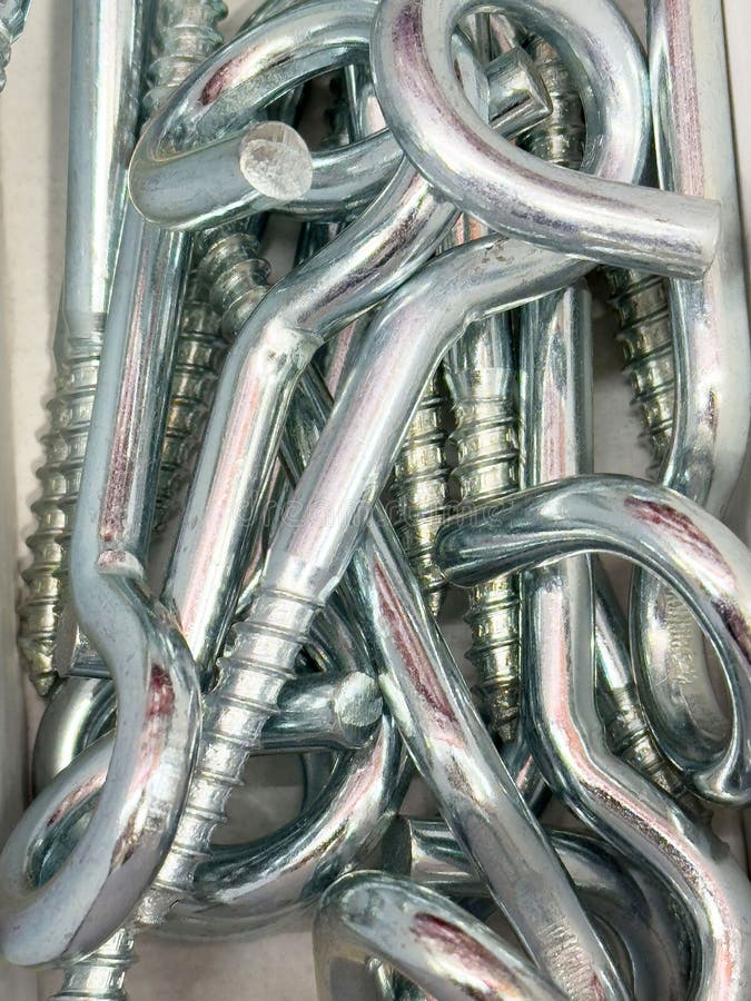 Close-up of Galvanized Hook Bolts Piled Together in a Toolbox Stock ...