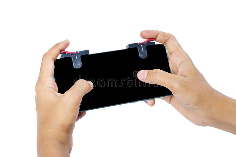 Close Up Gamer`s Hand with Metal Trigger for Controller Mobile Gamepad ...