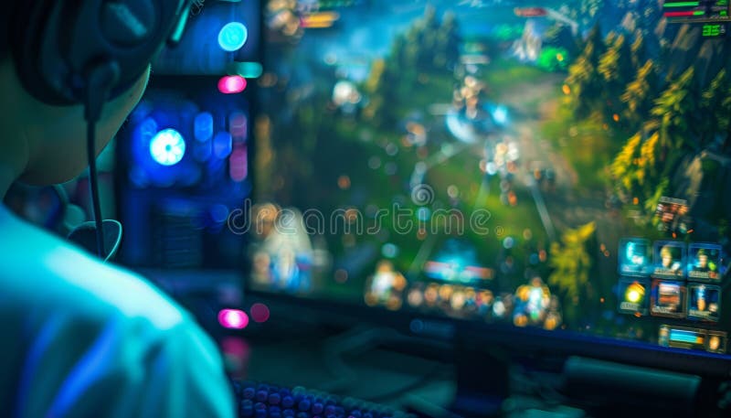 Close Up of a Gaming Pc with Online Video Game Running on Screen for ...