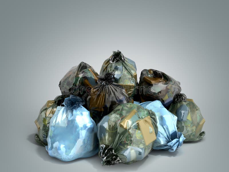Close Up of a Garbage Bags Stack 3d Render on Grey Background Stock ...