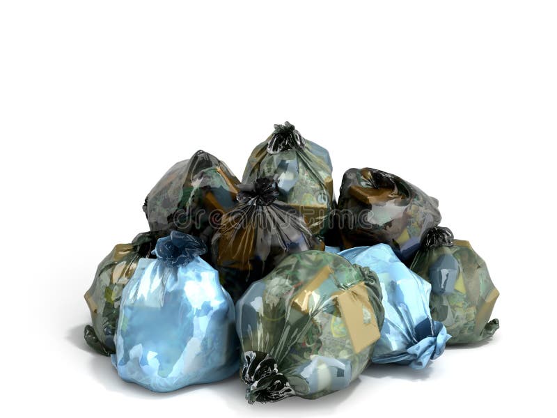 Close Up of a Garbage Bags Stack 3d Render on White Background Stock ...