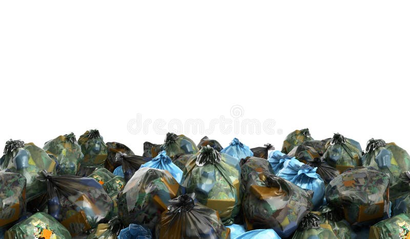 Close Up of a Garbage Bags Stack 3d Render on White Background Stock ...