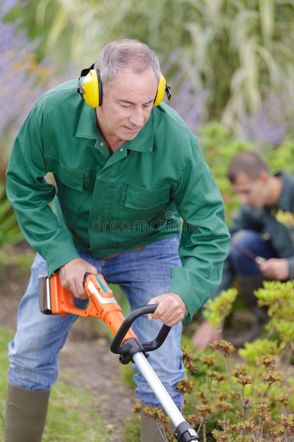 Close Up Gardener Trimming Grass Stock Image - Image of outside ...