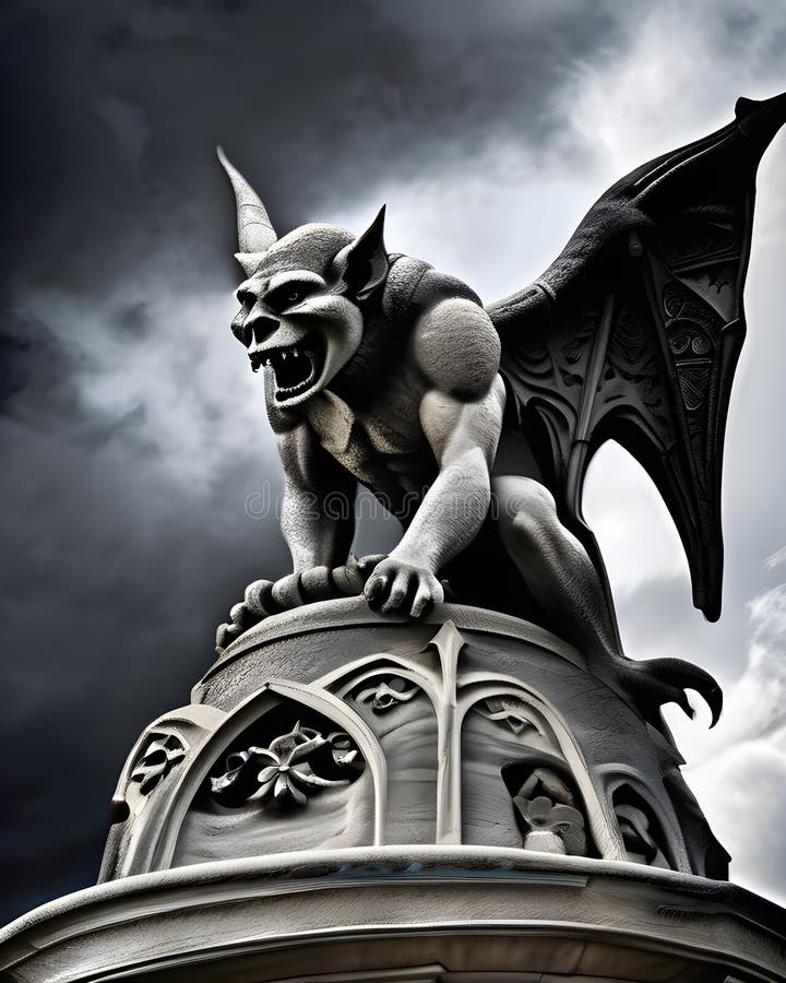 Close-up of a gargoyle stock illustration. Illustration of darkness ...