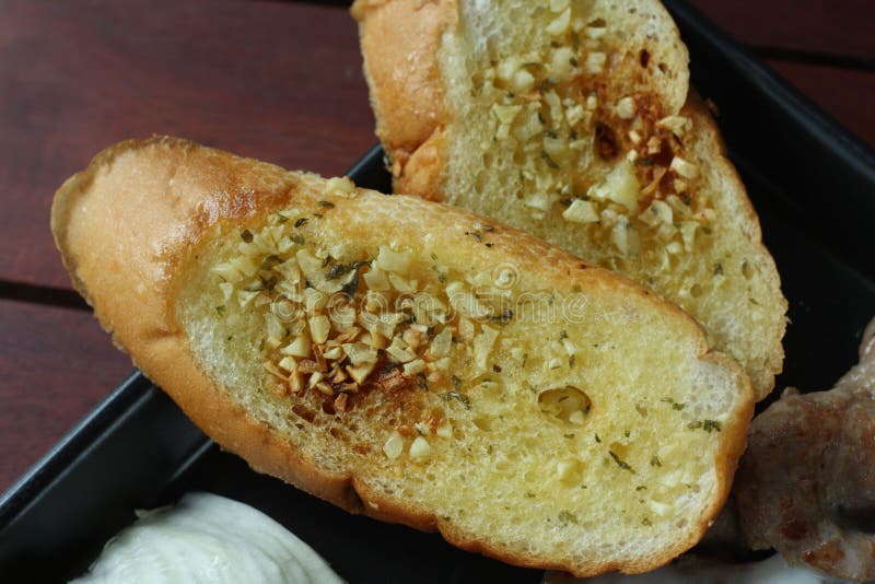 Close Up of Garlic Bread As Side Dish for Main Courses Recipe Stock ...