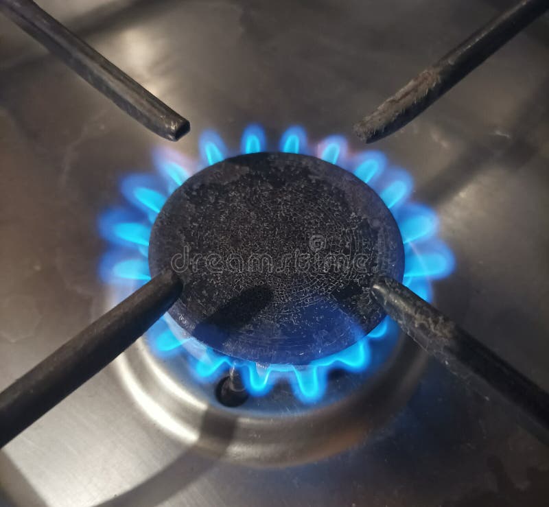 A Close Up of the Gas Turned on Stock Image - Image of blue, heat ...