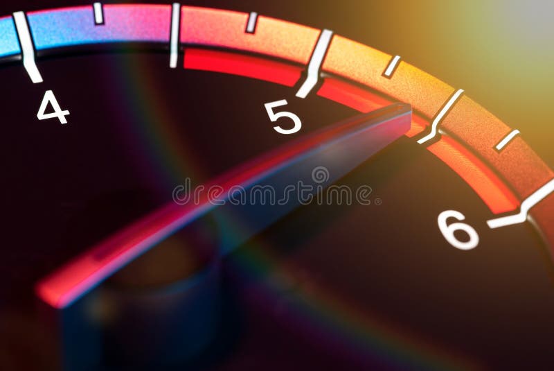 Close Up of a Gauge Needle Pointing To Five on a Scale from Four To Six ...